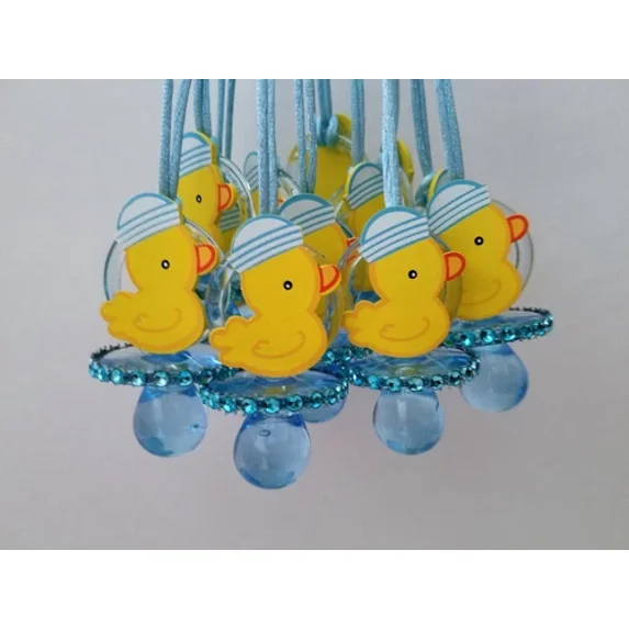 12 Duck Pacifier Necklaces Baby Shower Game Blue Favors Prizes ~ Boy ...