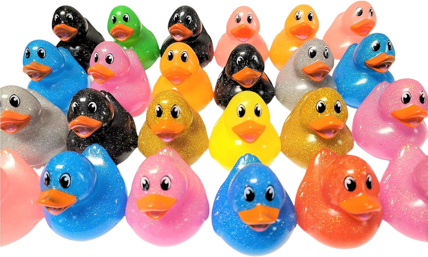 12 Ducks- Colorful Glitter Rubber Duckies (2.5") Assorted Neon Color ...