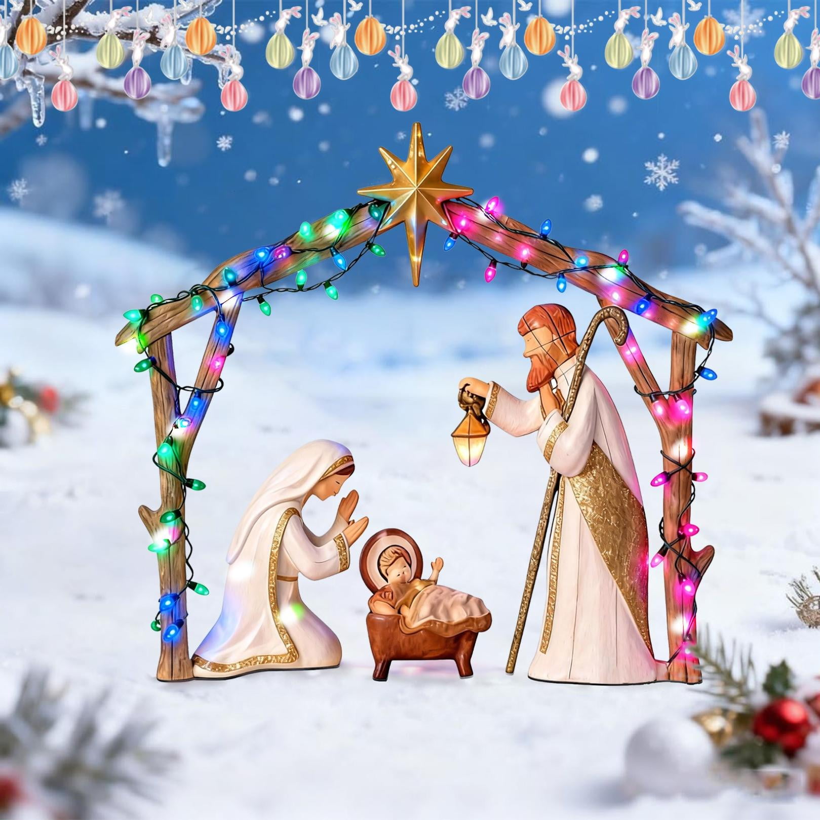 12' Easter Decorations Nativity Scene - Lighted Christmas Holy Family ...