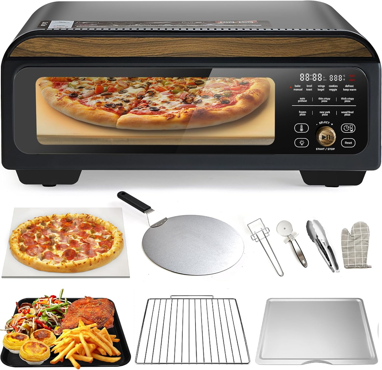 12”Electric Timed Pizza Oven, Indoor and Outdoor Stainless Steel Pizza ...