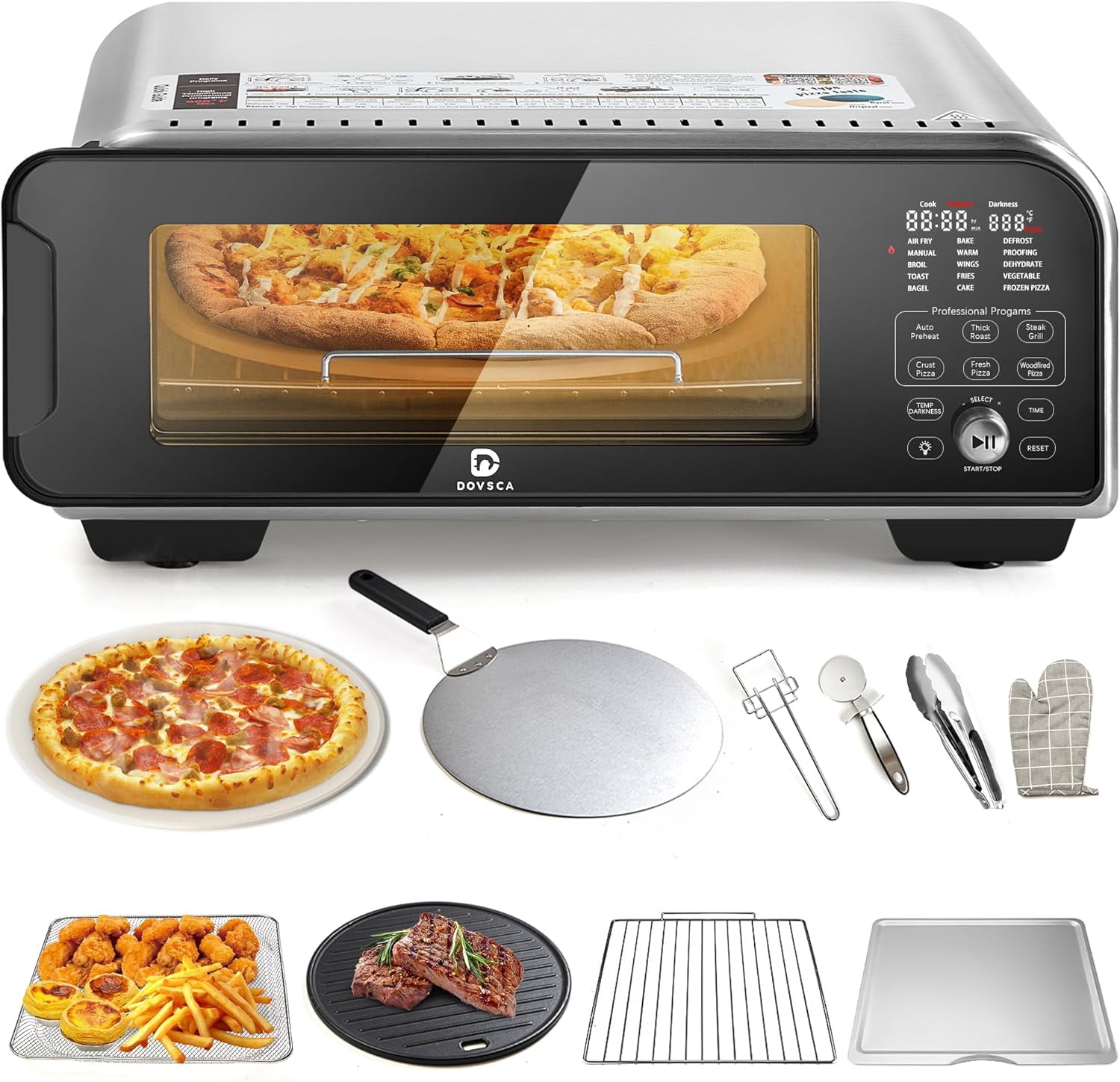12”Electric Timed Pizza Oven, Indoor and Outdoor Stainless Steel Pizza ...
