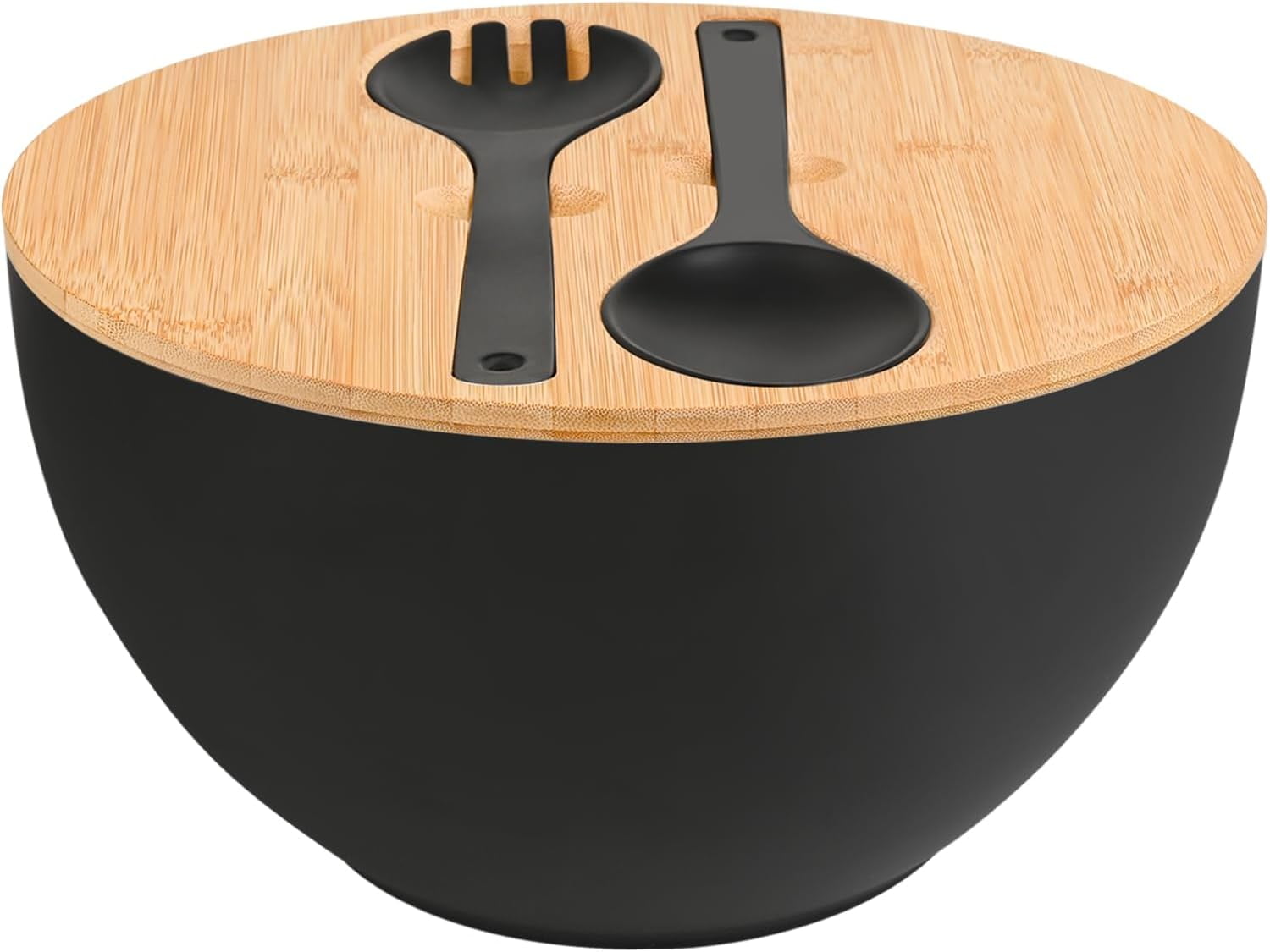 12" Extra Large Bamboo Fiber Salad Bowl with Lid and Servers Set for ...