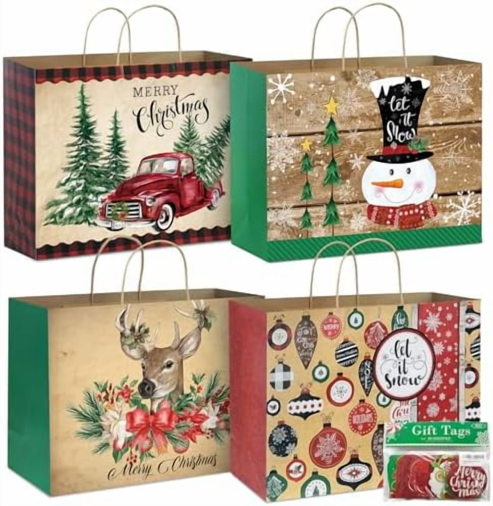 12 Extra large Christmas Gift Paper Bags Bulk with handles and 60 Count ...