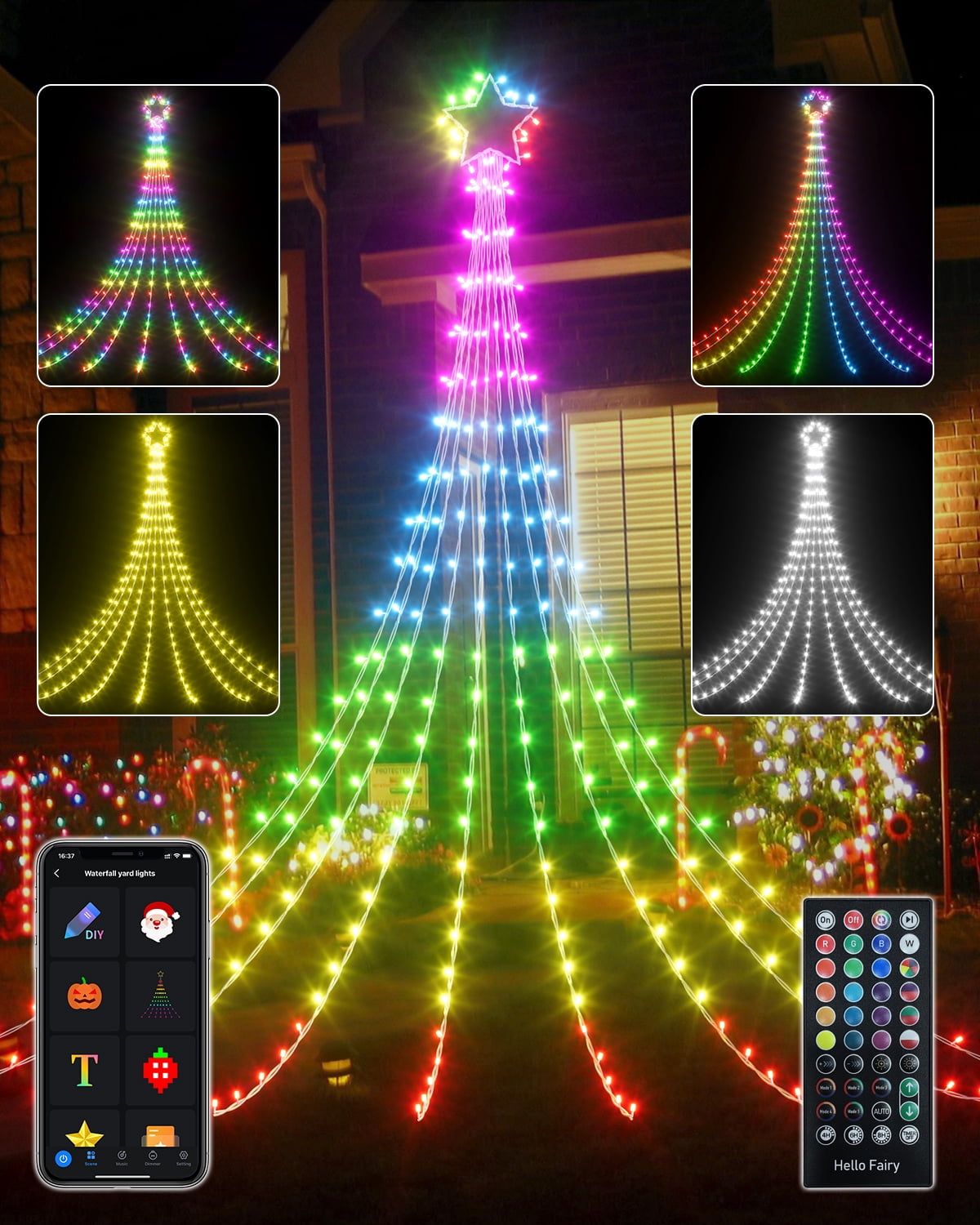 Smart Outdoor Christmas Star Waterfall Lights, 12 FT 344 LED, App ...