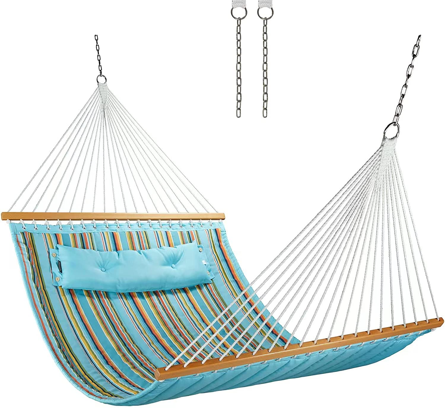 12 FT Double Quilted Fabric Hammock with Spreader Bars and Pillow 450 ...