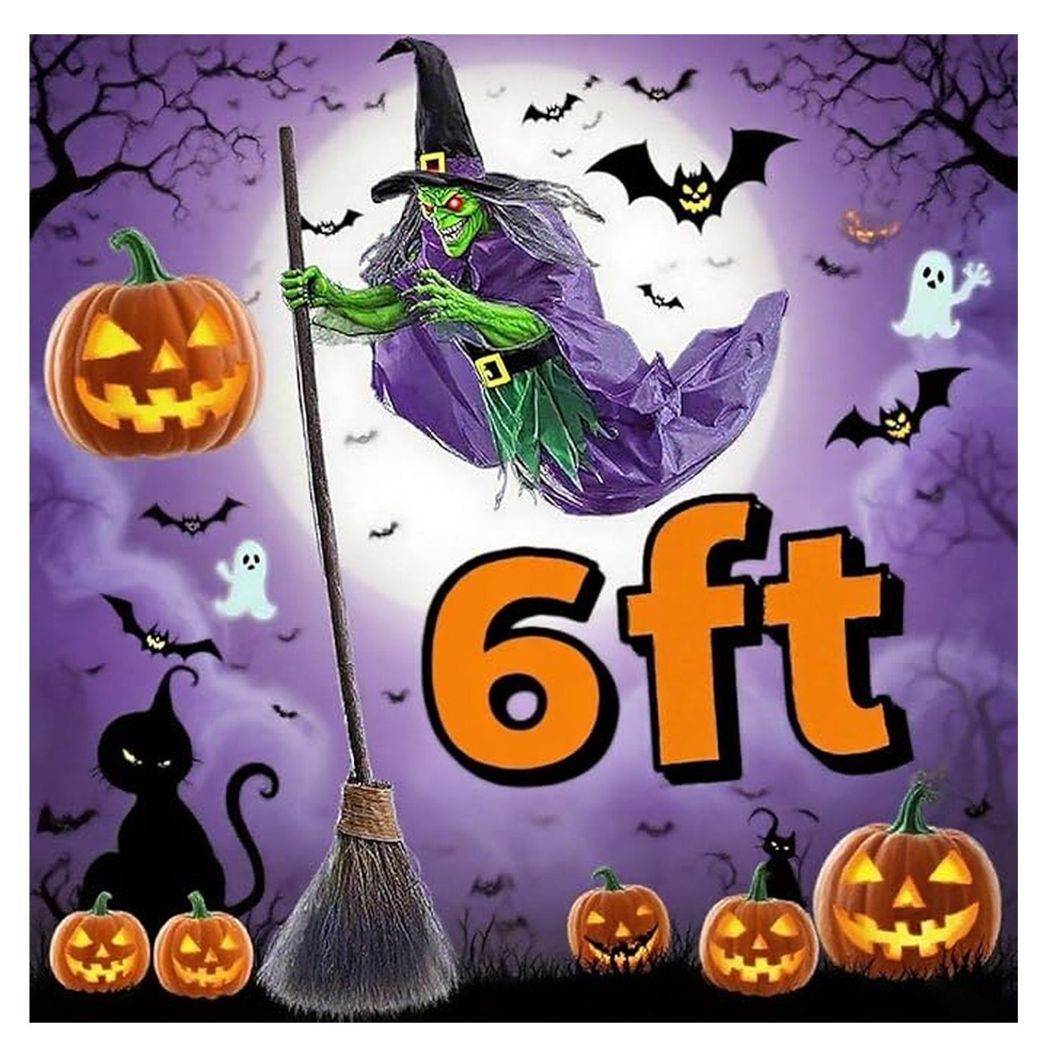 12 FT Flying Decor,Animatronics Flying on Broom,Outdoor Hovering Decor ...