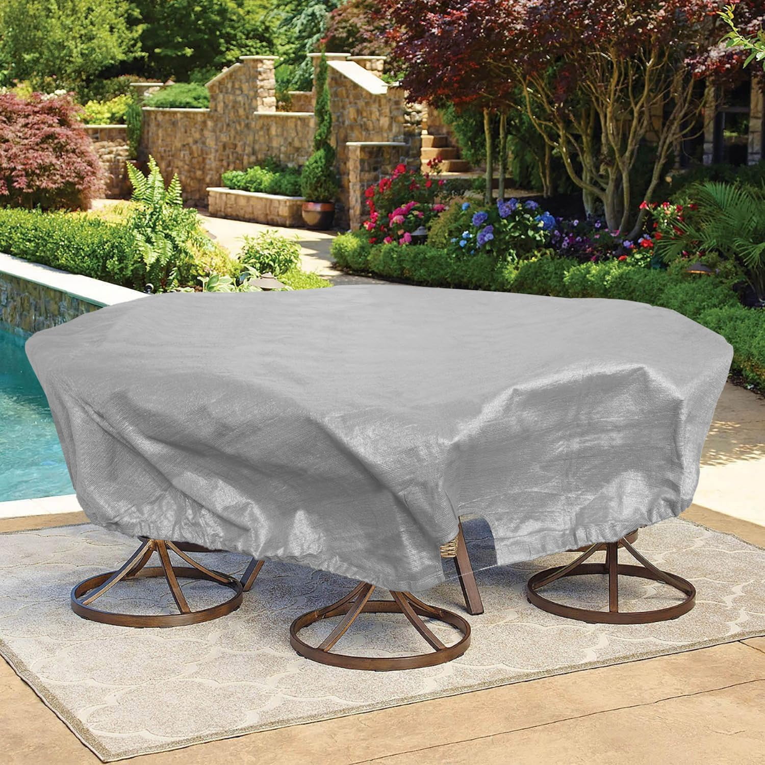 12 FT Furniture Cover with Wire Rope Hemmed All Edges, Round Pool ...