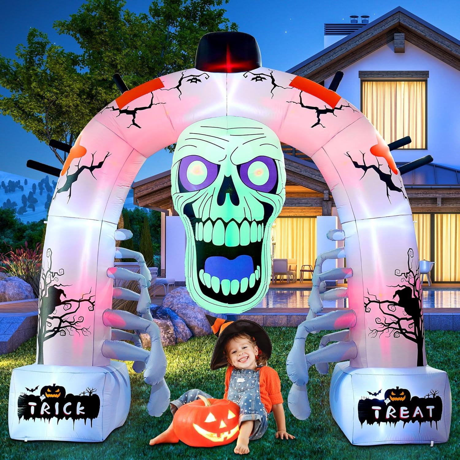 12 FT Halloween Inflatables, Scary Skeleton Archway Halloween ...