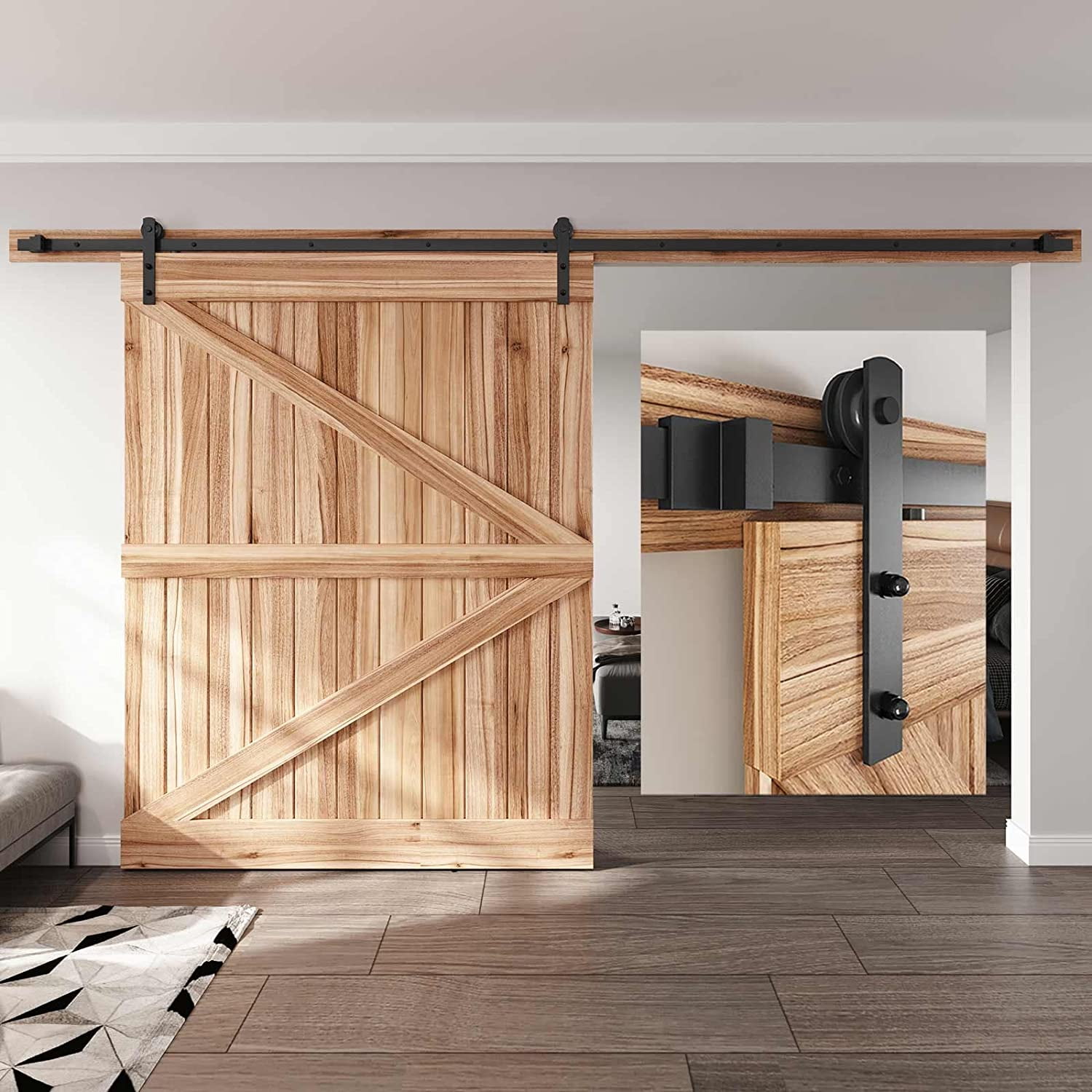12 FT Heavy Duty Sliding Barn Door Hardware Track Kit,Straight Pulley ...