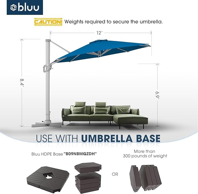 12 FT Patio Umbrella Cantilever Offset Umbrella, 360°Rotation & Cross ...