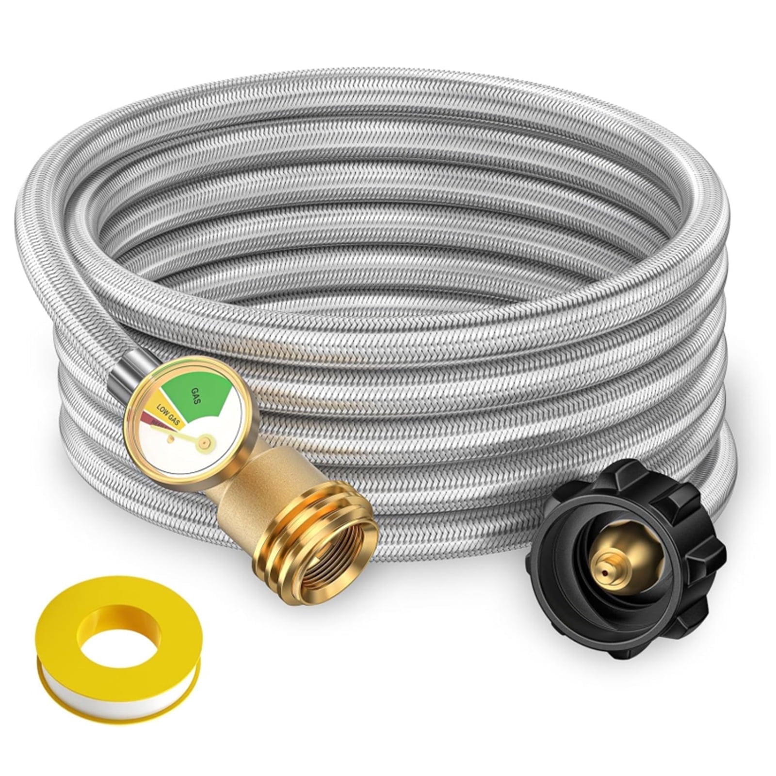 12 FT Propane Extension Hose Braided with Gauge, Leak Detector ...