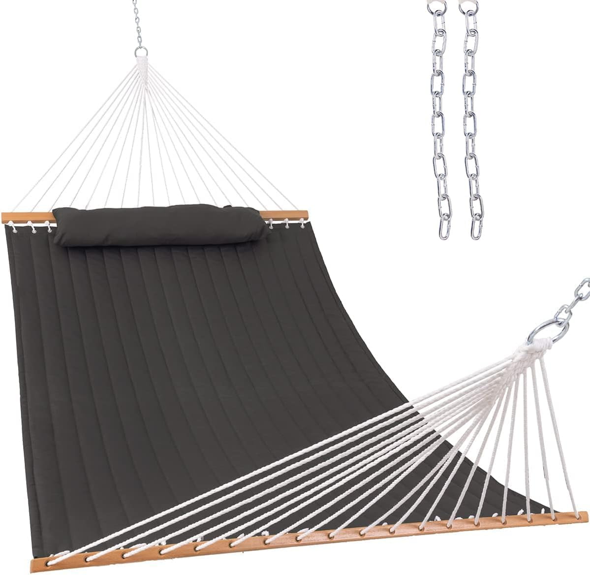 12 FT Quilted Fabric Hammock with Spreader Bar, 2-Person Double Hammock ...