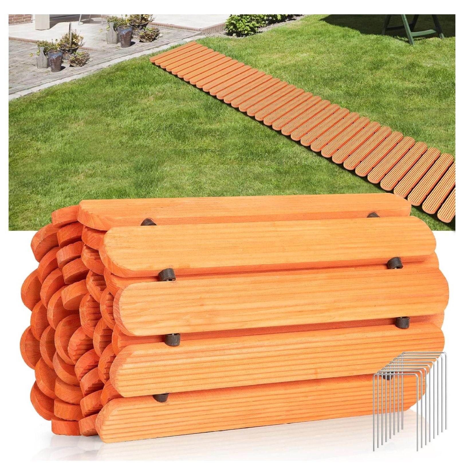 12 FT Wooden Garden Pathway, Straight Outdoor Roll Out Cedar Garden ...