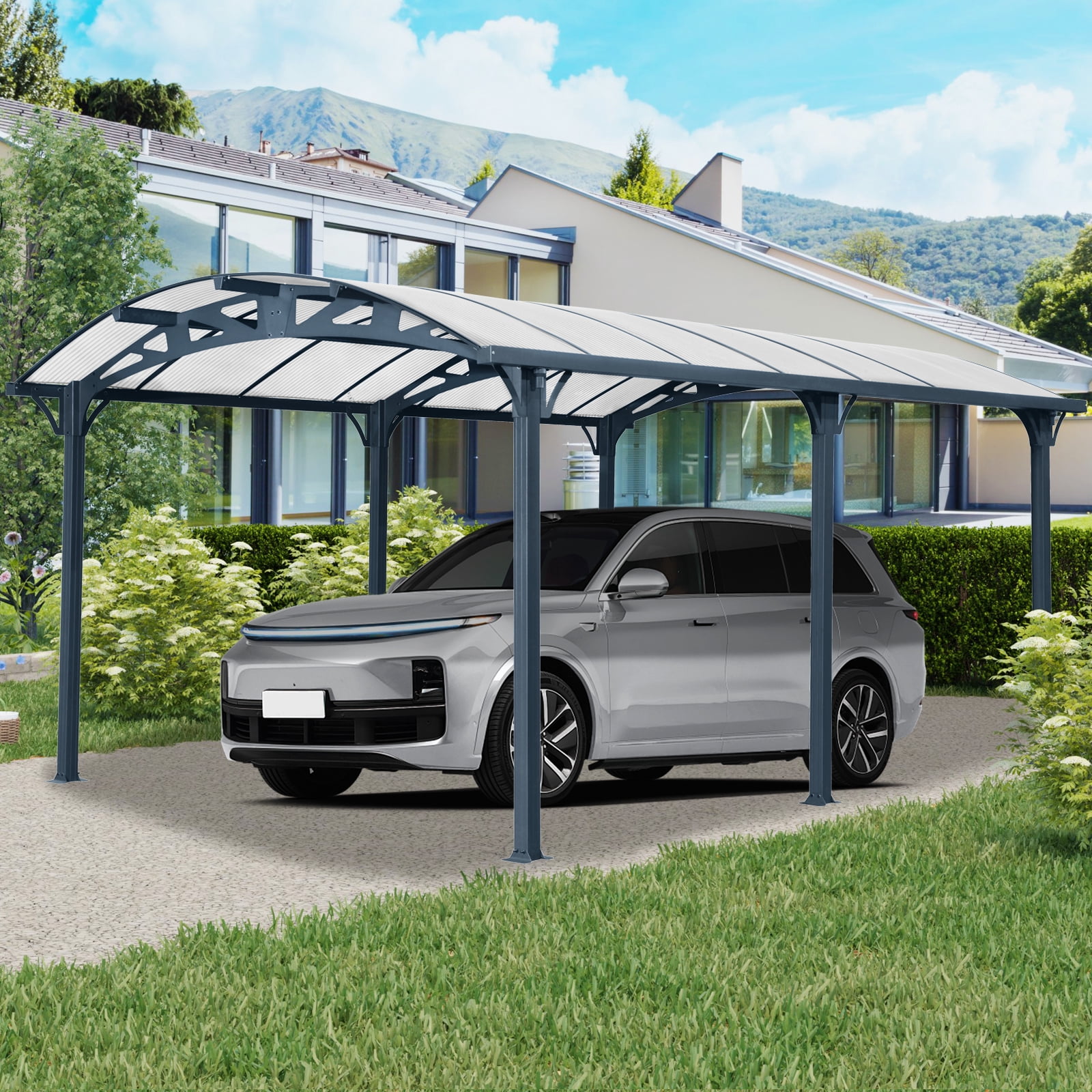 12 FT X16 FT Arch Outdoor Carport with Aluminum Frame and Polycarbonate ...