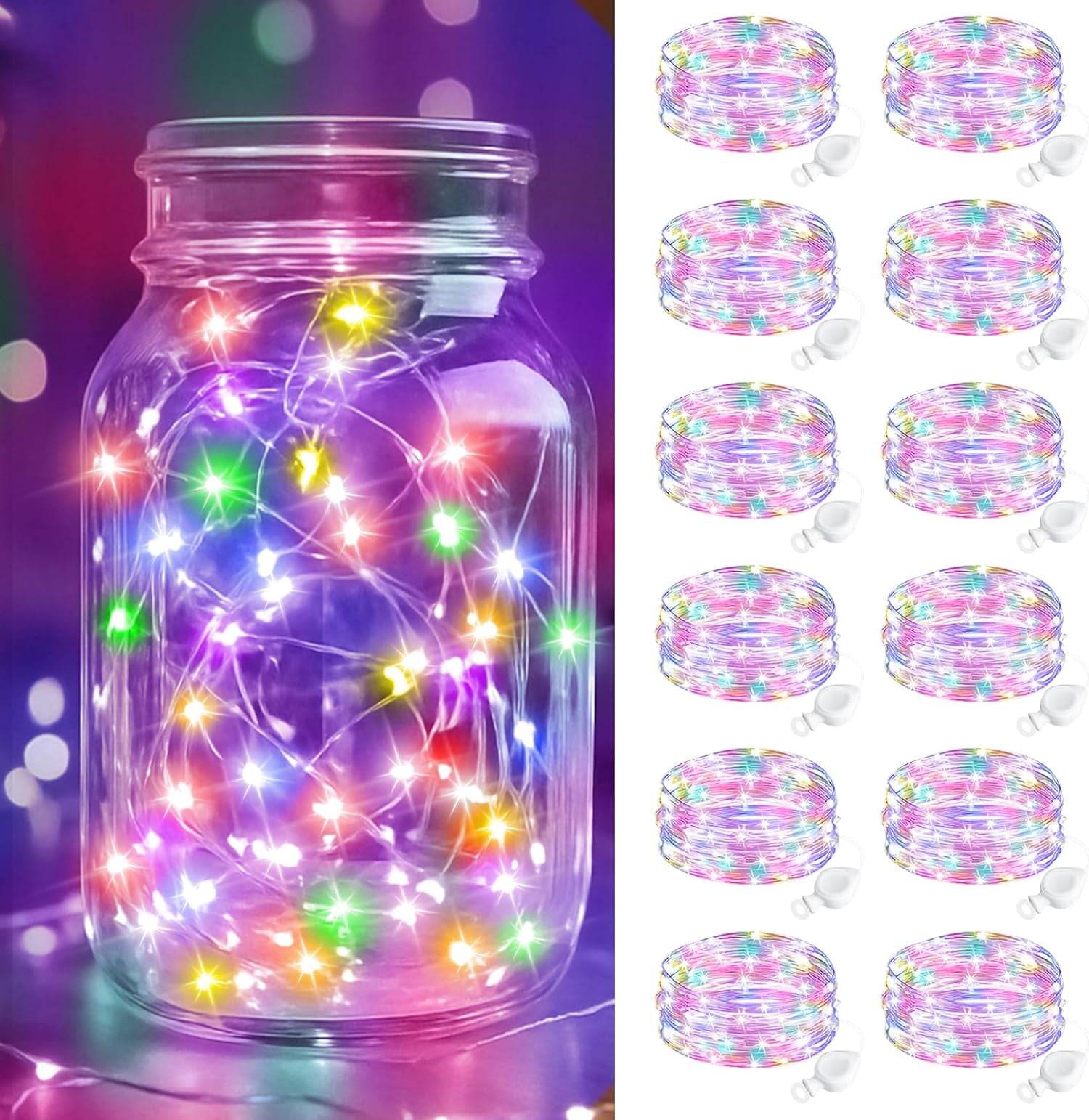 12 Fairy Lights Operated, 7FT 20 Mini String Lights Wire for Mason Jars ...