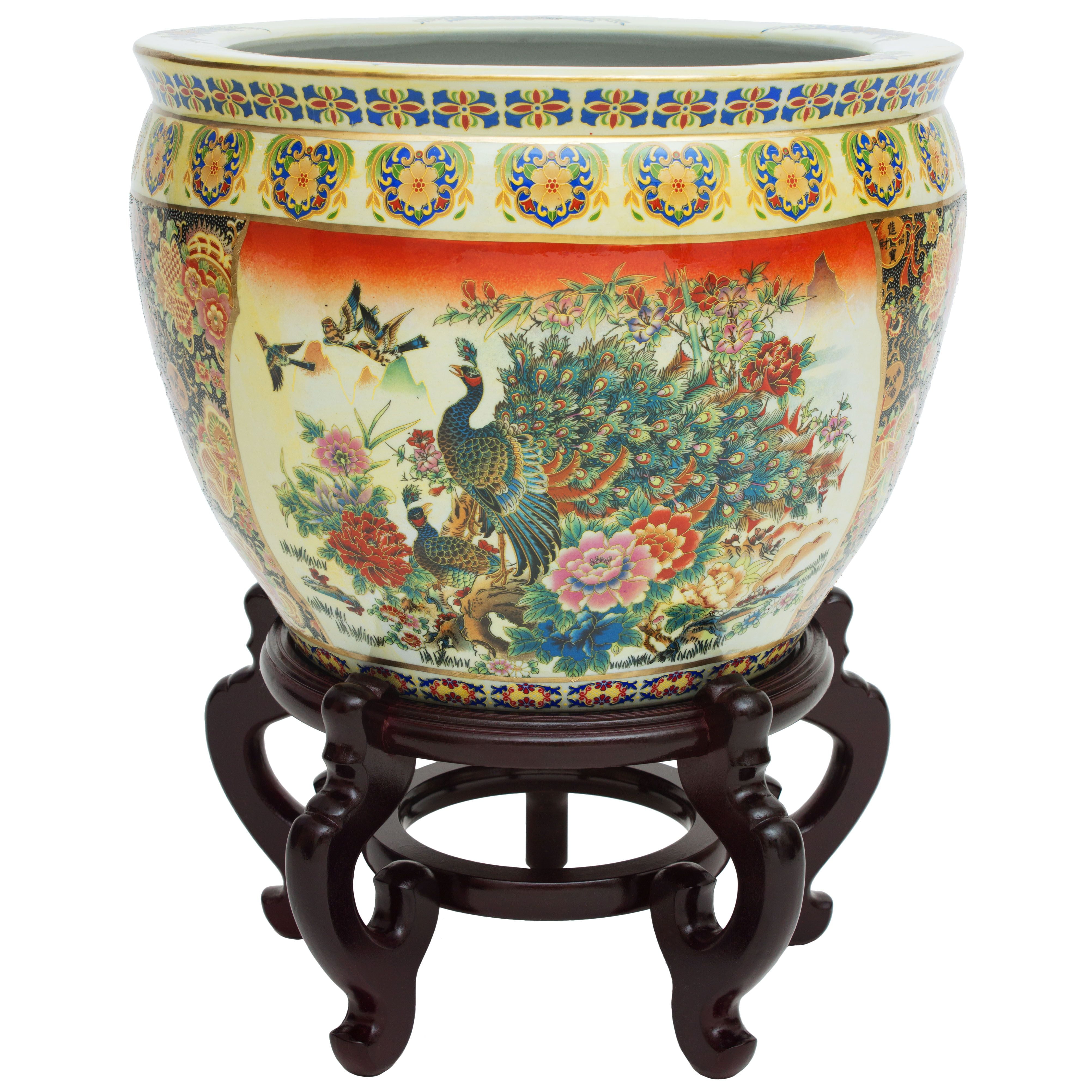 12" Famille Rose Porcelain Fishbowl - Walmart.com