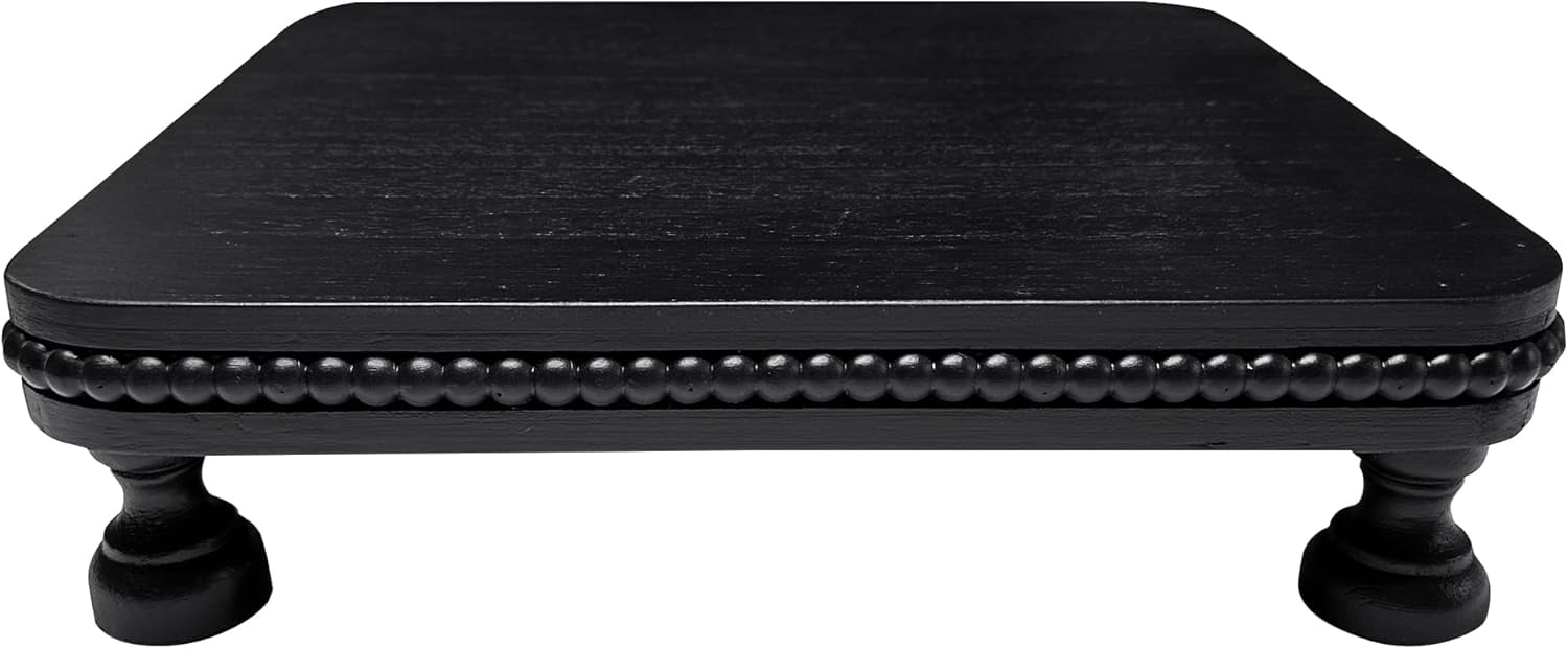 "12" Farmhouse Pedestal Stand – Square Tiered Wood Riser with Beaded ...