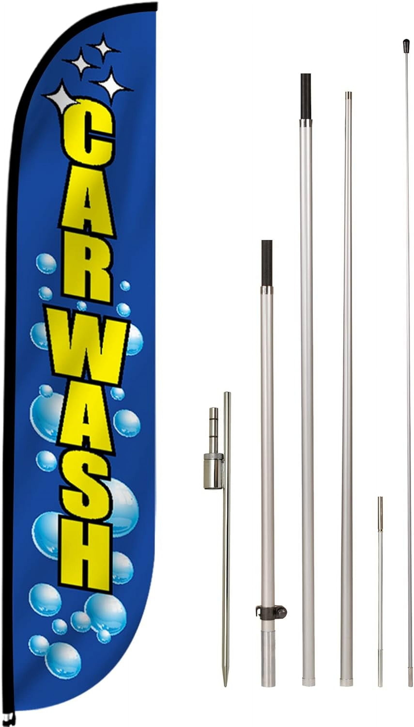 12 Feet Tall Feather Flag Pole Kit with Fiberglass Pole and Ground Spike for Business Promotion ...