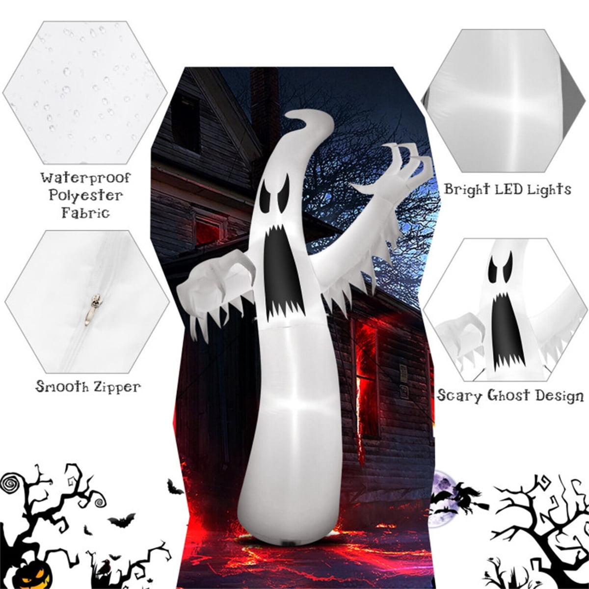 12 Feet Tall Halloween Inflatable Ghost Decoration - Gigantic Spooky ...