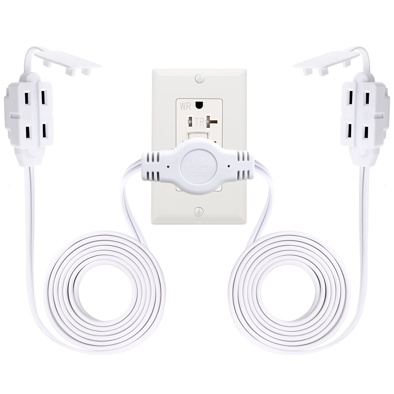 ANKO 12FT Twin Extension Cord Splitter, 6FT Each Side, Flat Wall Plug ...