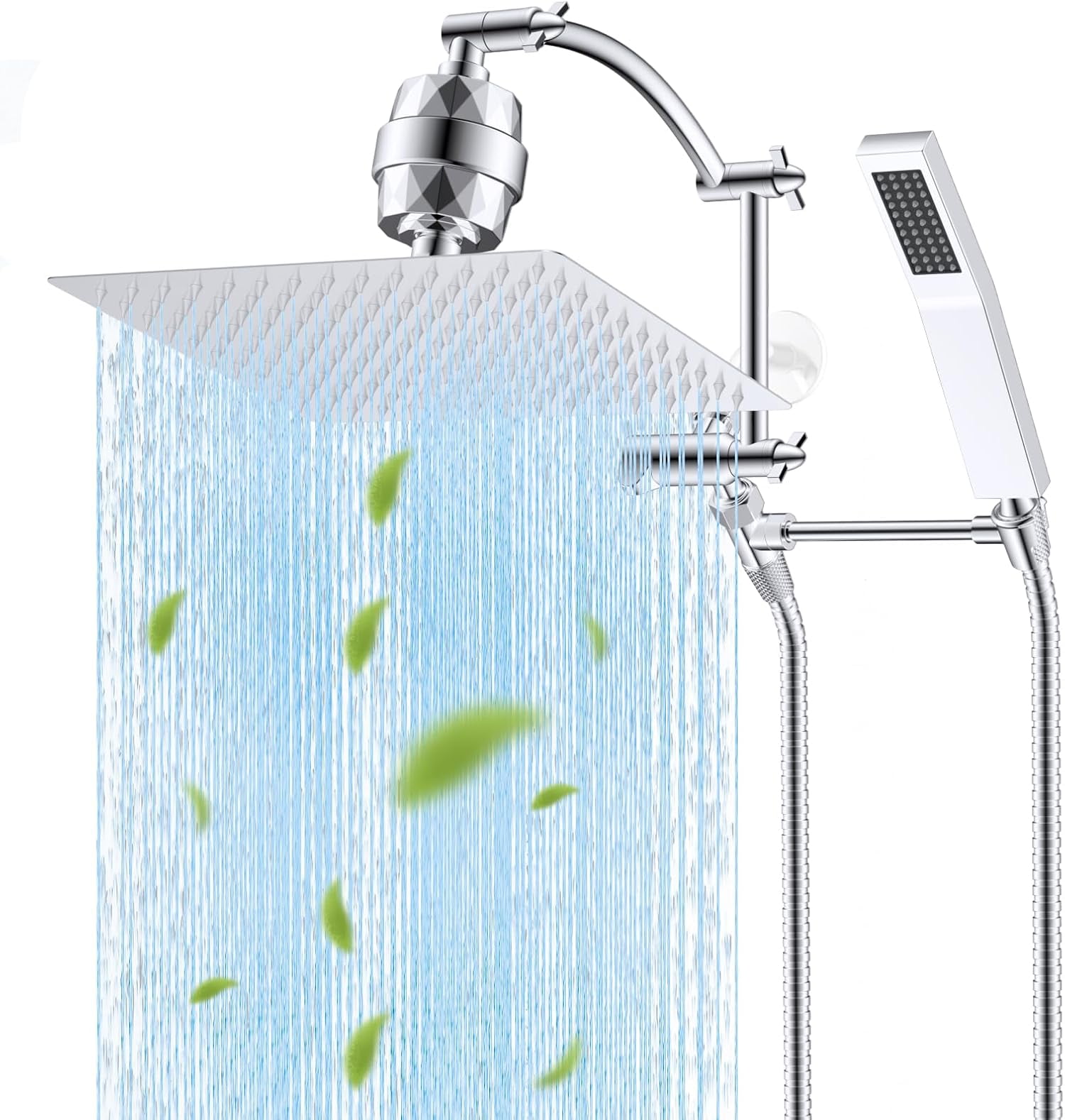 12'' Filtered Rainfall Shower with Handheld Combo, High Shower Wand, 16 ...
