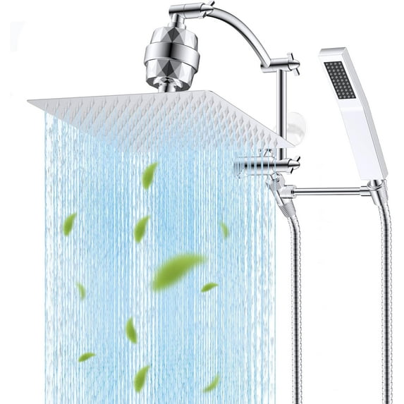 12'' Filtered Rainfall Shower with Handheld Combo, High Shower Wand, 16 ...