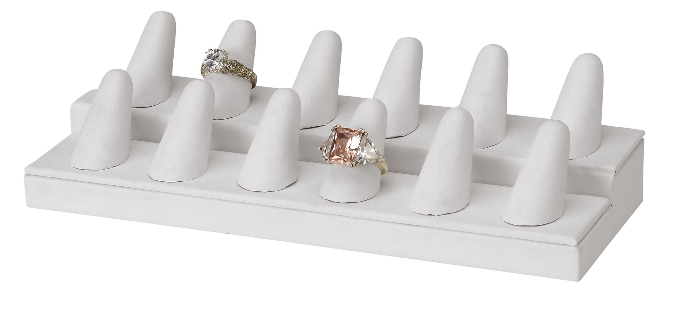 12-Finger White Faux Leather Ring Display (8 1/4"W X 3 1/4"D X 2 1/2"H ...