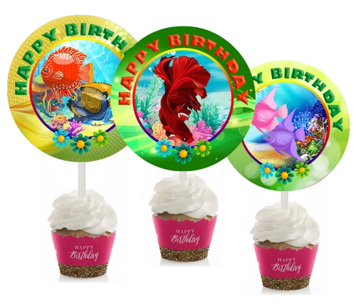 12 Fish Cupcake Toppers For Birthday Party #2 - Walmart.com