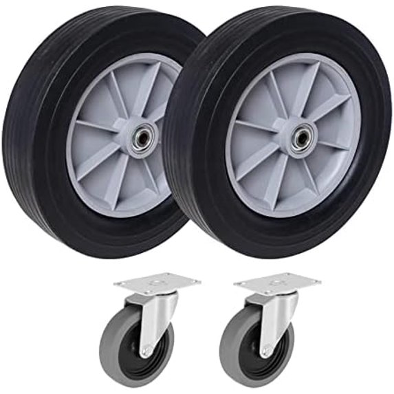12" Flat Free Solid Rubber Wheels & 4" Swivel Caster Set - Designed to ...