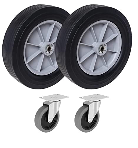 12" Flat Free Solid Rubber Wheels & 4" Swivel Caster Set - Designed to ...