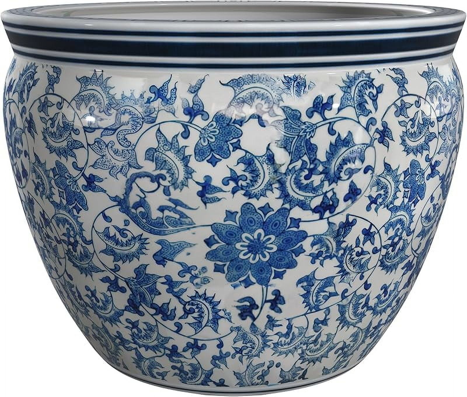 12" Floral Blue & White Porcelain Fishbowl Planter or Cachepot for ...