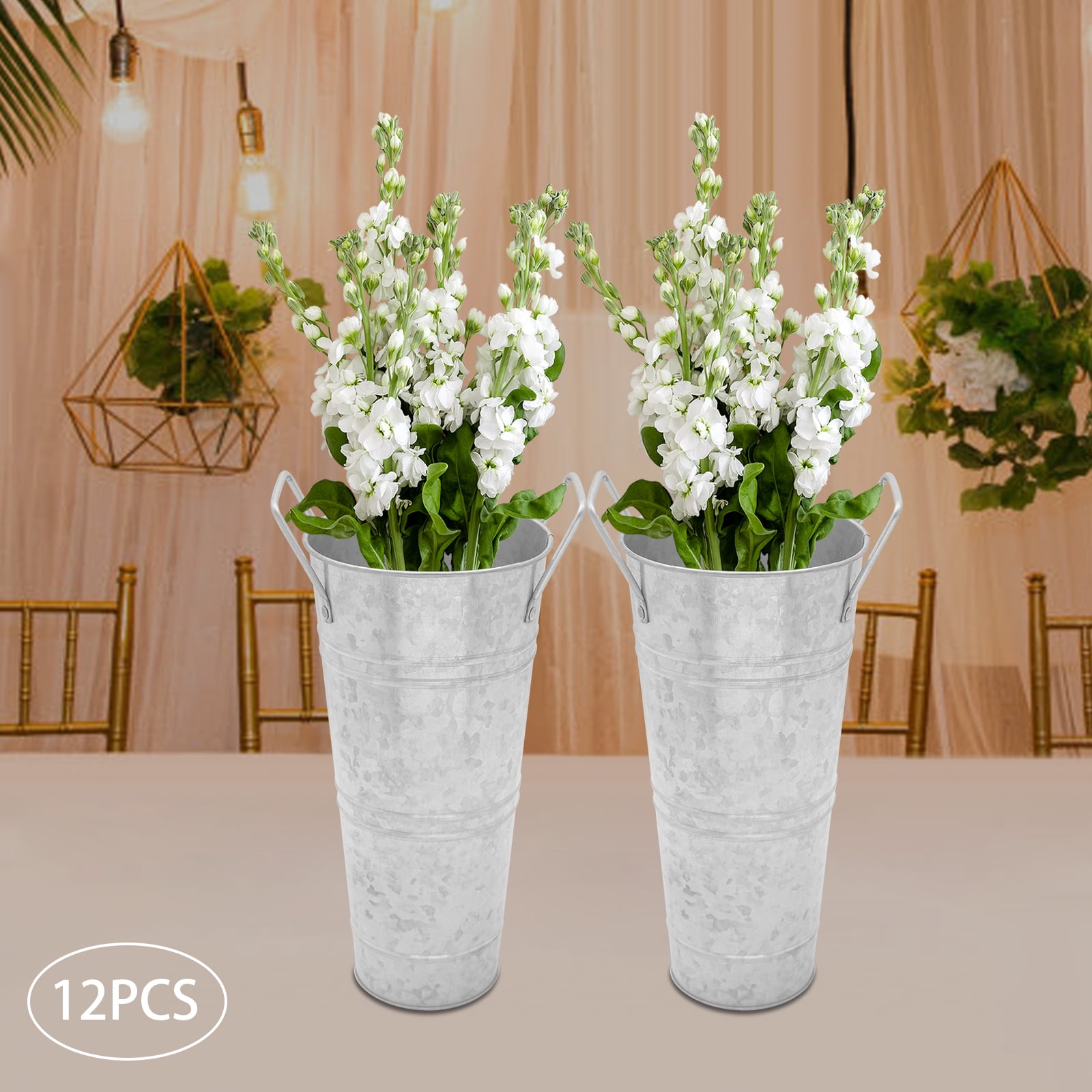 12* Flower Buckets Iron 12 Pcs Silver Metal Flower Buckets, Flower ...