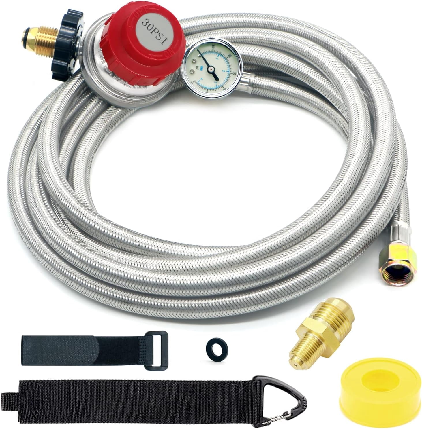 12FT 0-30 PSI High Pressure Adjustable Propane Regulator with Gauge 0 ...