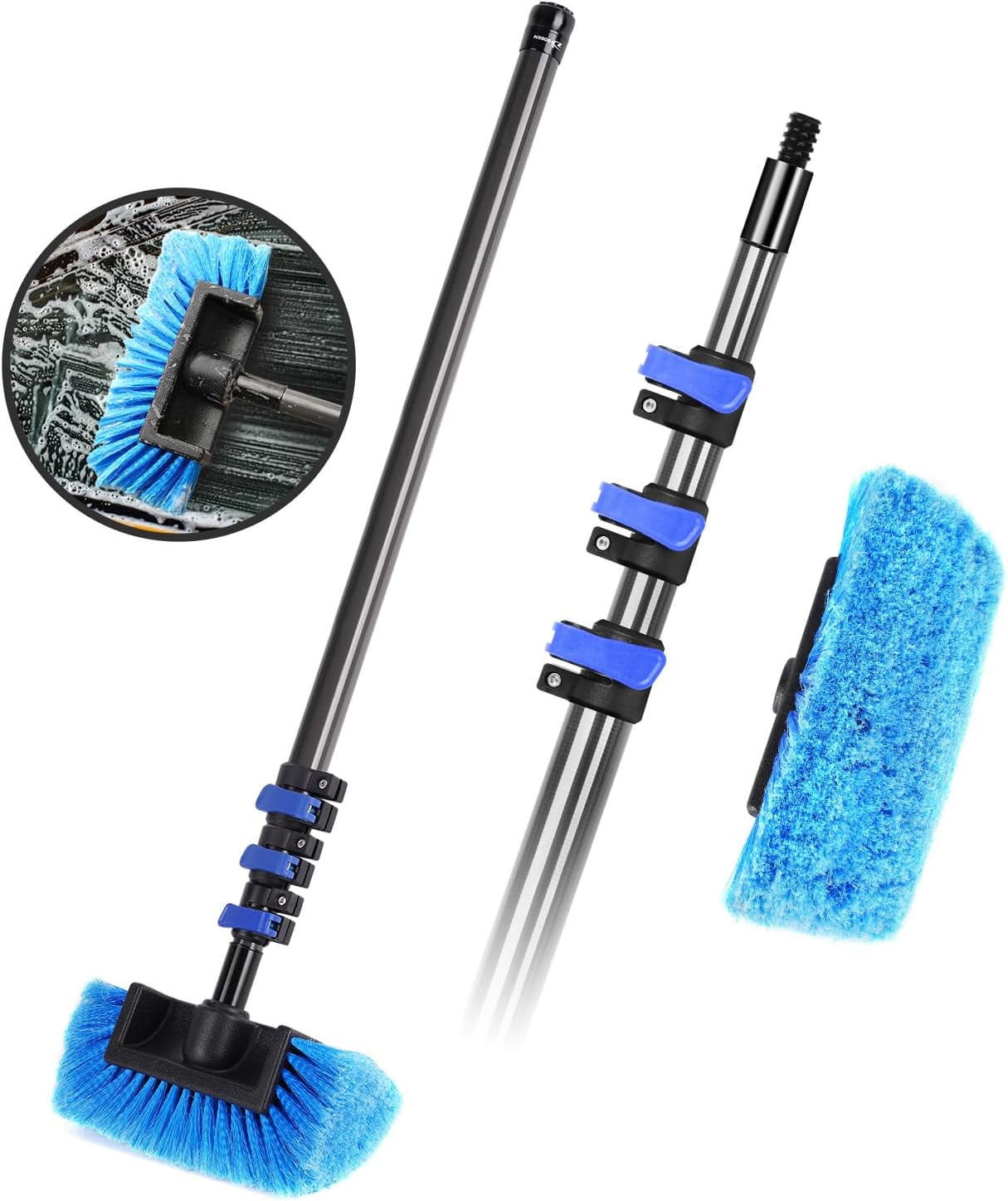 12-Foot Car Wash Brush with Long Handle & Carbon Fiber Extension Pole ...