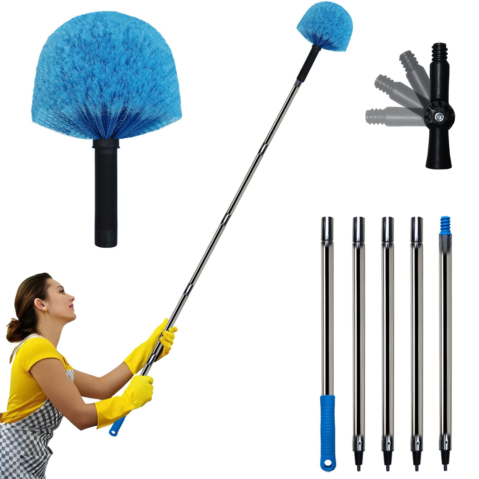 12+Ft High Reach Cobweb Duster with 3-6 ft Sturdy Detachable Pole ...