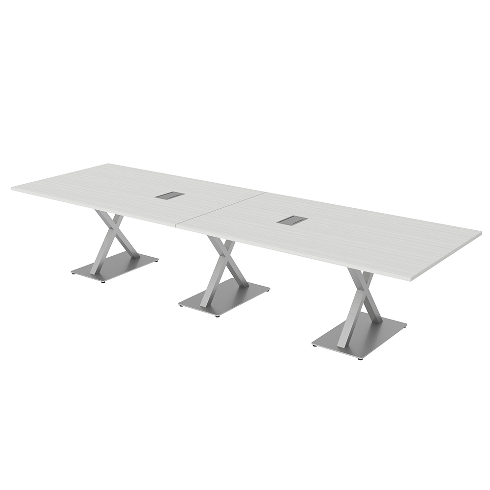 12 Ft Rectangular Modular Conference Table With X Bases Power And Data ...