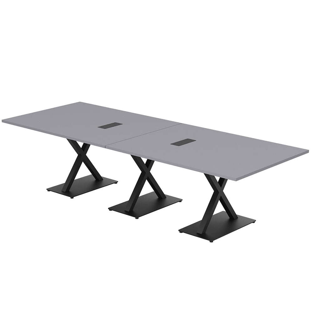 12 Ft Rectangular Modular Conference Table With X Bases Power And Data ...