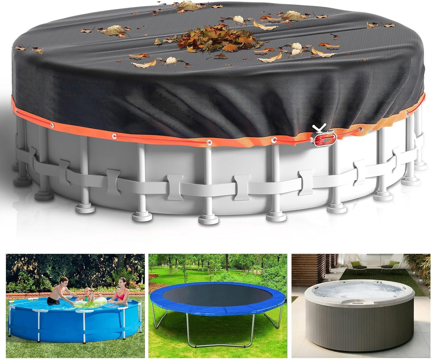 12 Ft Round Pool Covers for Above Ground Pools 420D Oxford Fabric ...