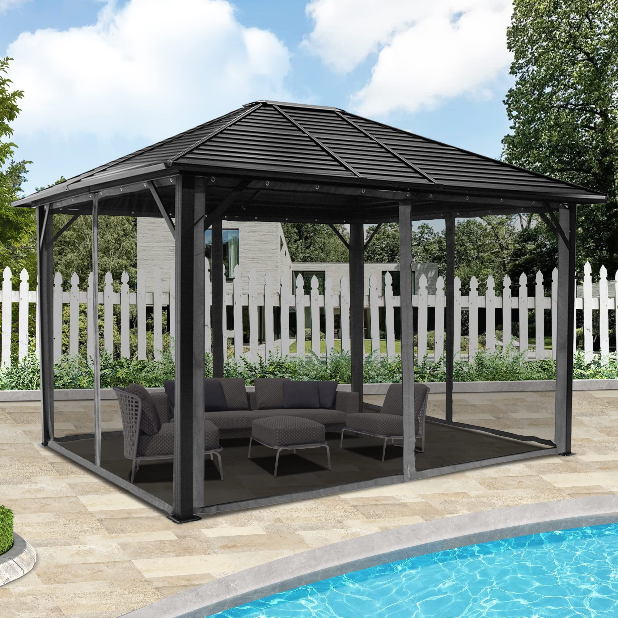 12 Ft. W X 10 Ft. D Hardtop Aluminum Patio Gazebo - Outdoor Metal Hard ...