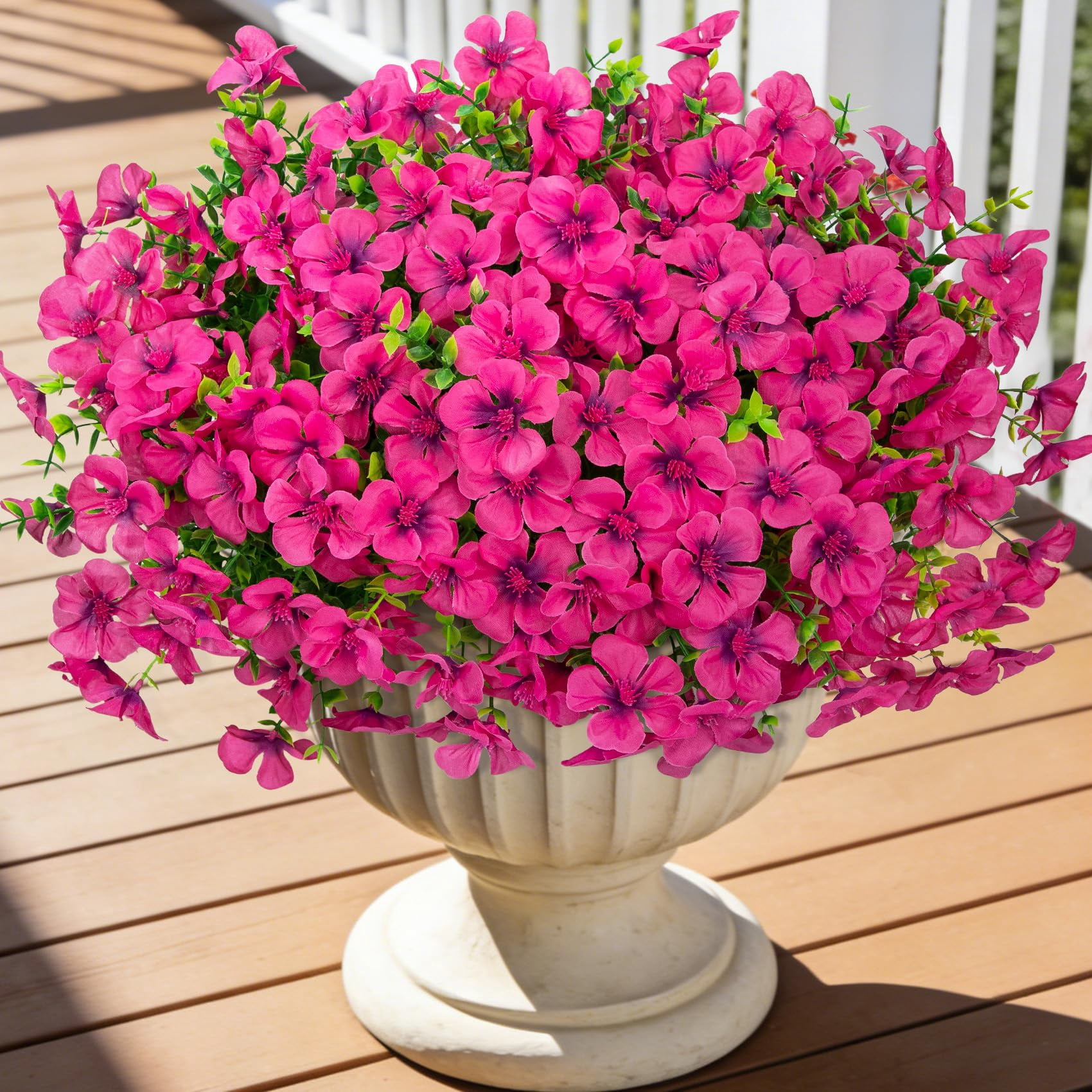 12 Fuchsia Artificial Geranium Flowers with Eucalyptus, Outdoor Indoor ...