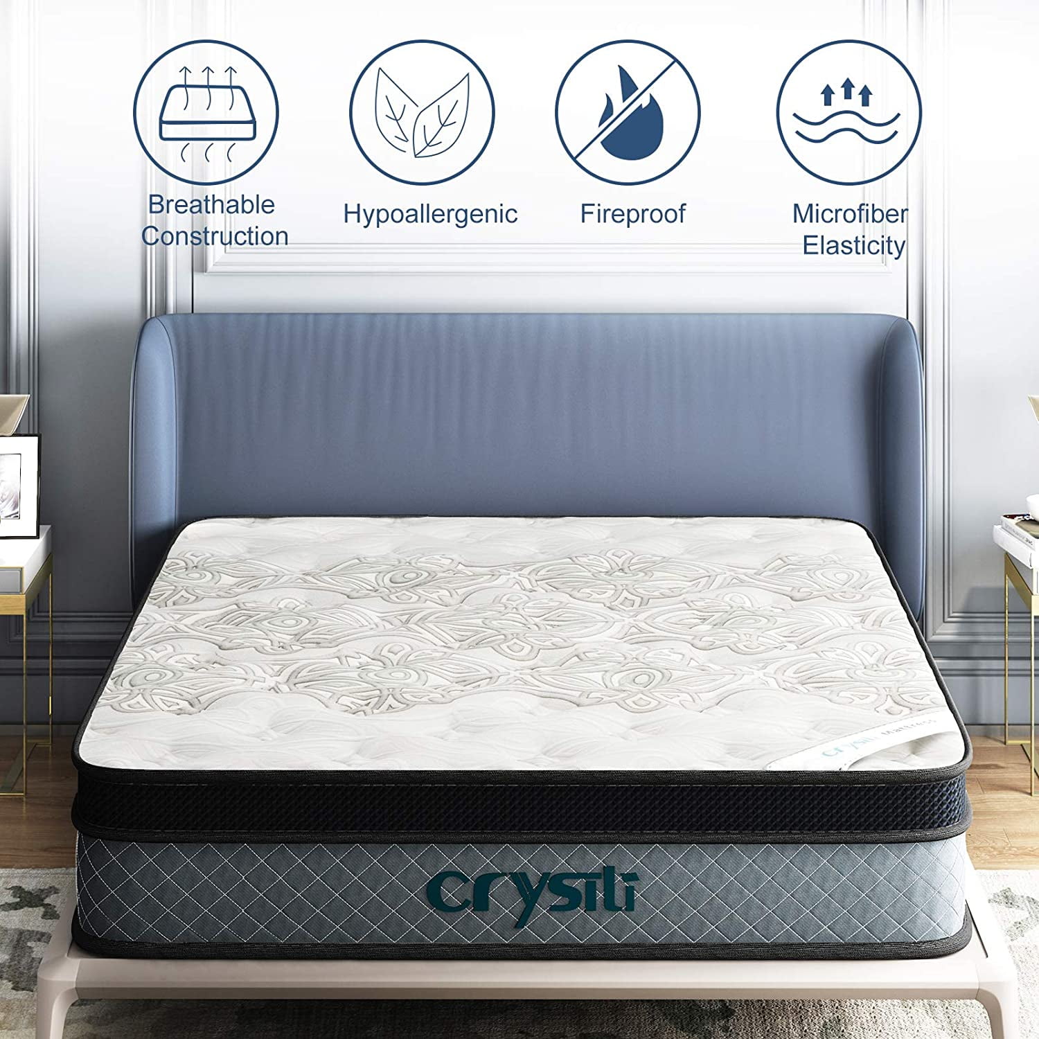"Crystli 12"" Full Size Hybrid Mattress, Memory Foam & Innerspring, Pressure Relief, Edge ...