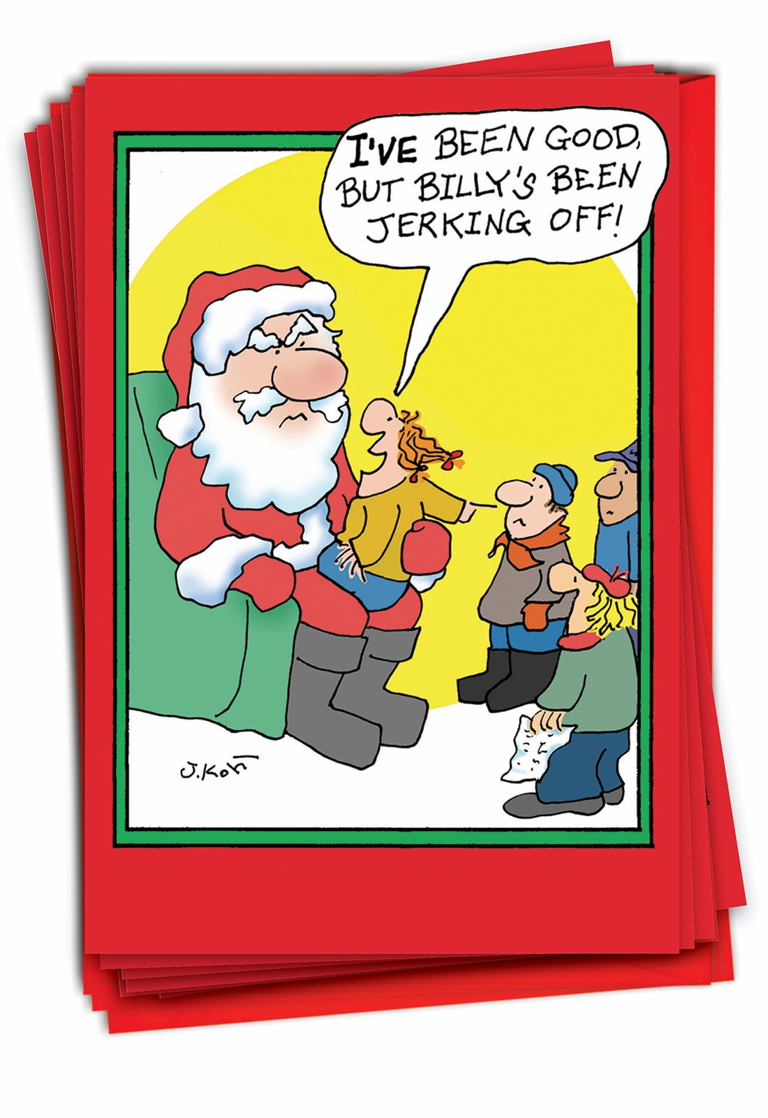 12 Funny Christmas Cards Pack (1 Design, 12 Cards) - J-rking Off Cartoon B5861 - Walmart.com