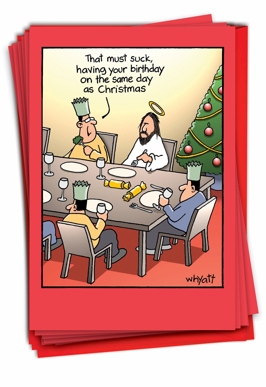 12 Funny Merry Christmas Cards Pack (1 Design, 12 Cards) - Cartoon ...