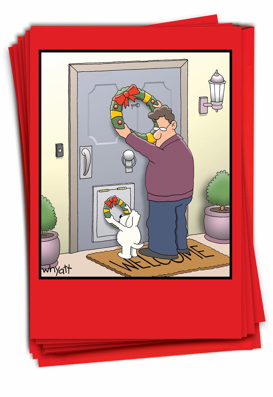 12 Funny Merry Christmas Cards Pack (1 Design, 12 Cards) - Dog Wreath ...