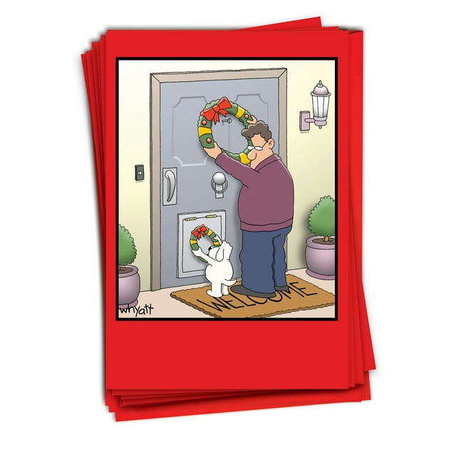 12 Funny Merry Christmas Cards Pack (1 Design, 12 Cards) - Dog Wreath ...