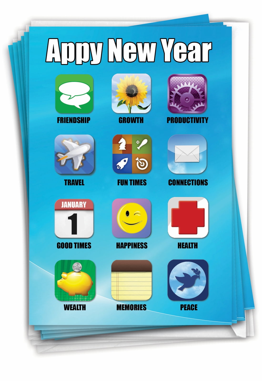 12 Funny New Year Cards Pack (1 Design, 12 Cards) - Appy New Year New ...