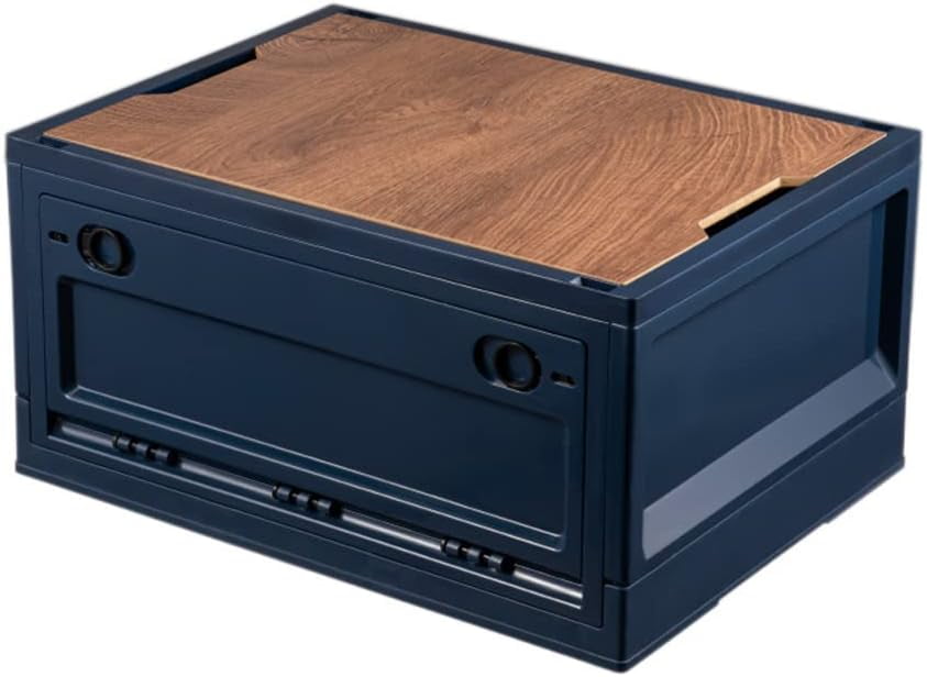 12-Gallon/45L Foldable Storage Bin with Wooden Lid - Large Capacity ...