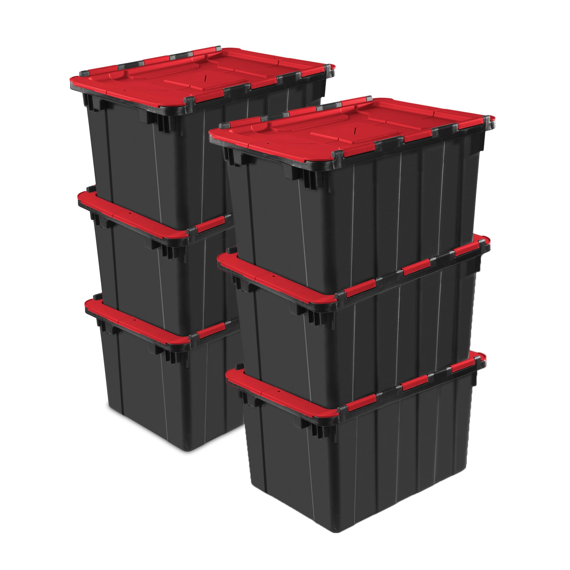 12 Gallon Heavy Duty Storage Totes 6 Pack, Hinged Lid Stackable ...
