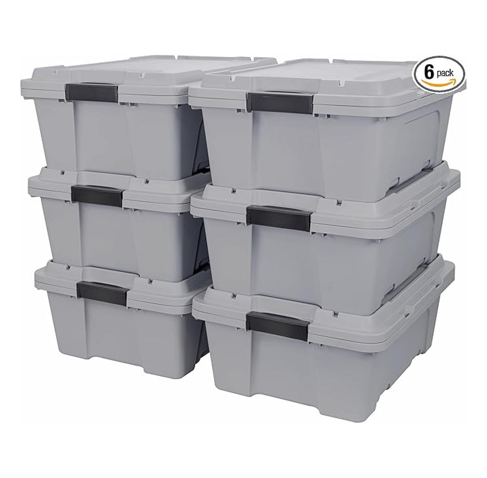 12 Gallon Plastic Storage Tote with Lid, Gray, Stackable Utility ...