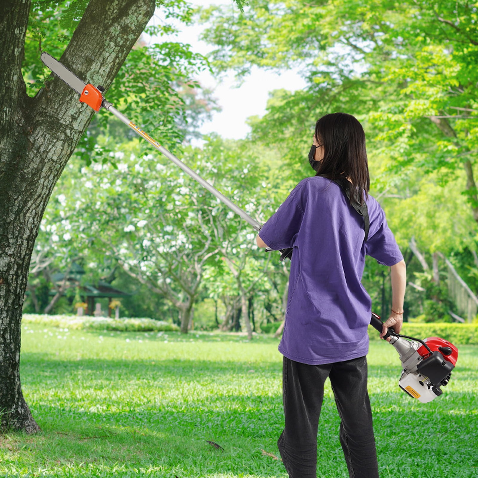 12" Gas Powered 2-Stroke Trimmer Saw, Retractable Long Pole, Tree ...